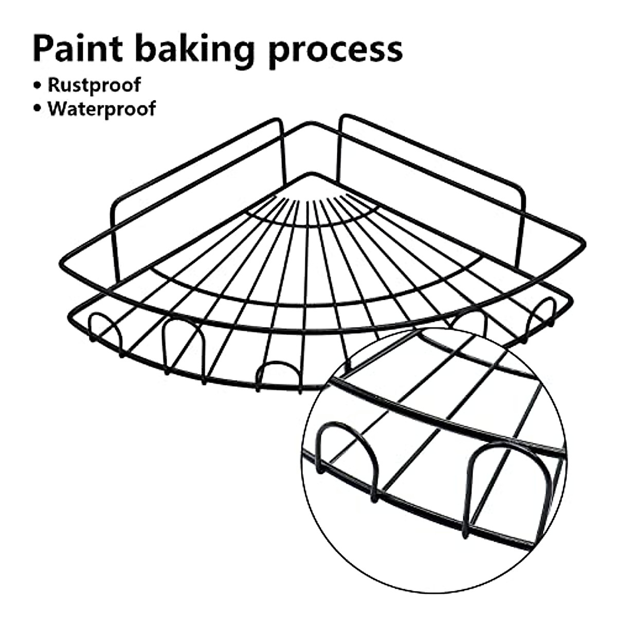 Corner Shower Caddy Basket Rack Stainless Steel with Hooks Wall Mounted Bathroom Shelf Storage Organizer Adhesive Rustproof No Drilling 3 Pack (Black)