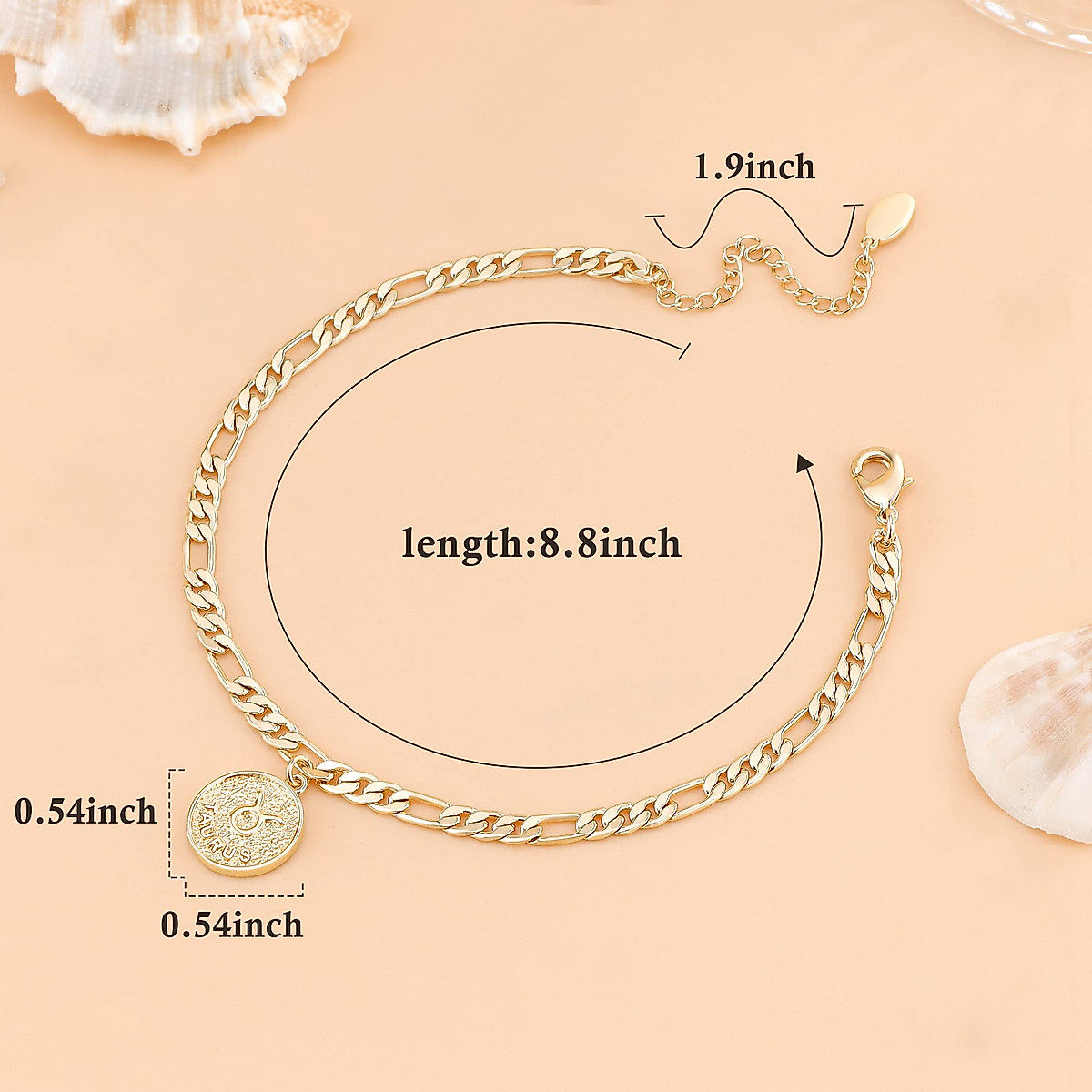 Anklets for Women Dainty Zodiac Constellation Waterproof Ankle Bracelet Zodiac Sign Disc Taurus Anklet 14k Gold-Plated