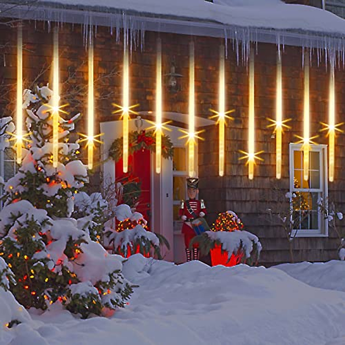 EAGWELL Outdoor Shower Lights, Warm White Meteor Shower Lights 50cm 10 Tube 540 LEDs Falling Rain Lights, Waterproof Meteor String Lights for Garden Yard Porch Wedding Party Christmas Tree Decor