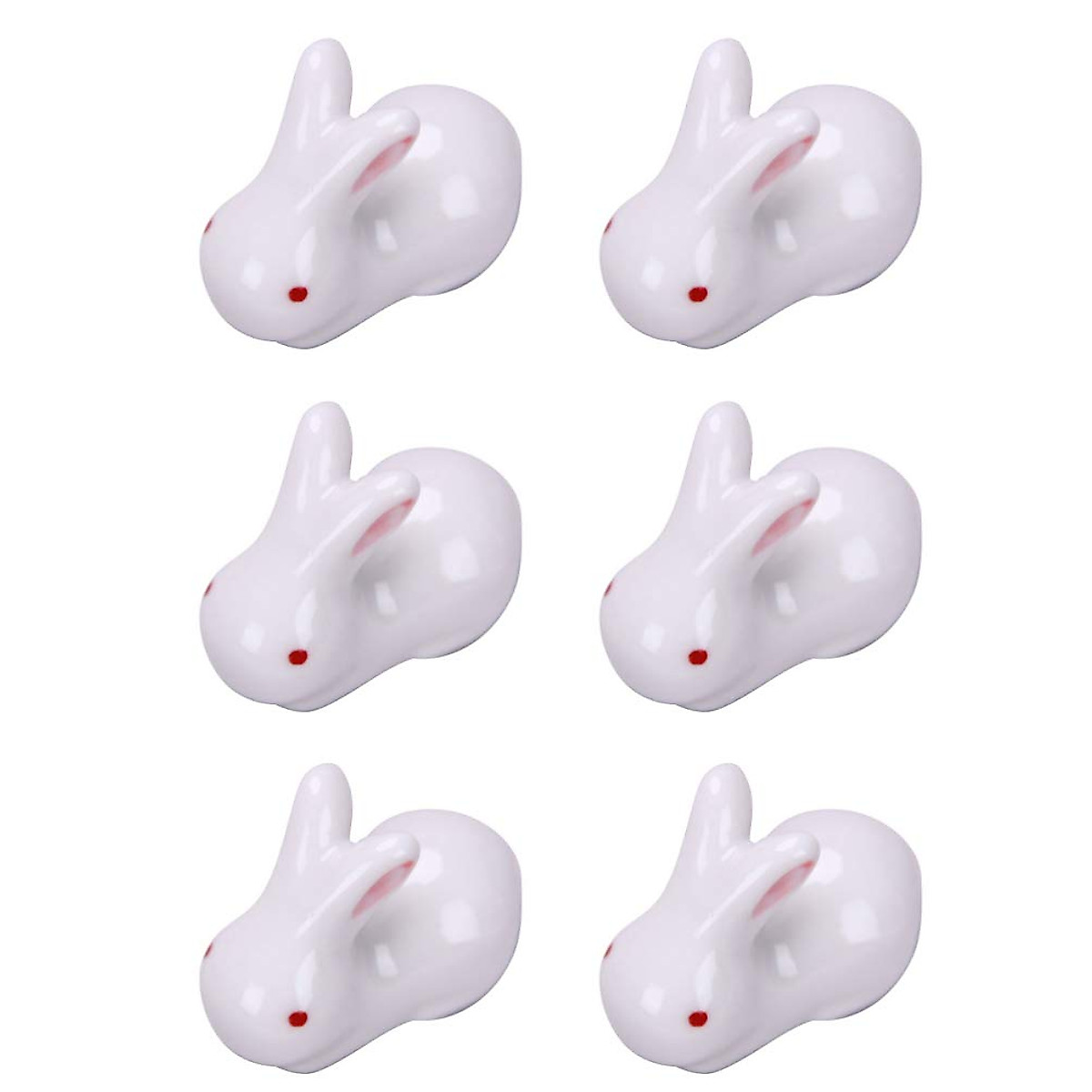 BESTOYARD 6 Pcs Mini Cute Rabbit 2 Inch Ceramic Chopsticks Stand Rest Bunny Shape Chopsticks Rack Stand Spoon Fork Holder Easter Party Dinning Table Decoration