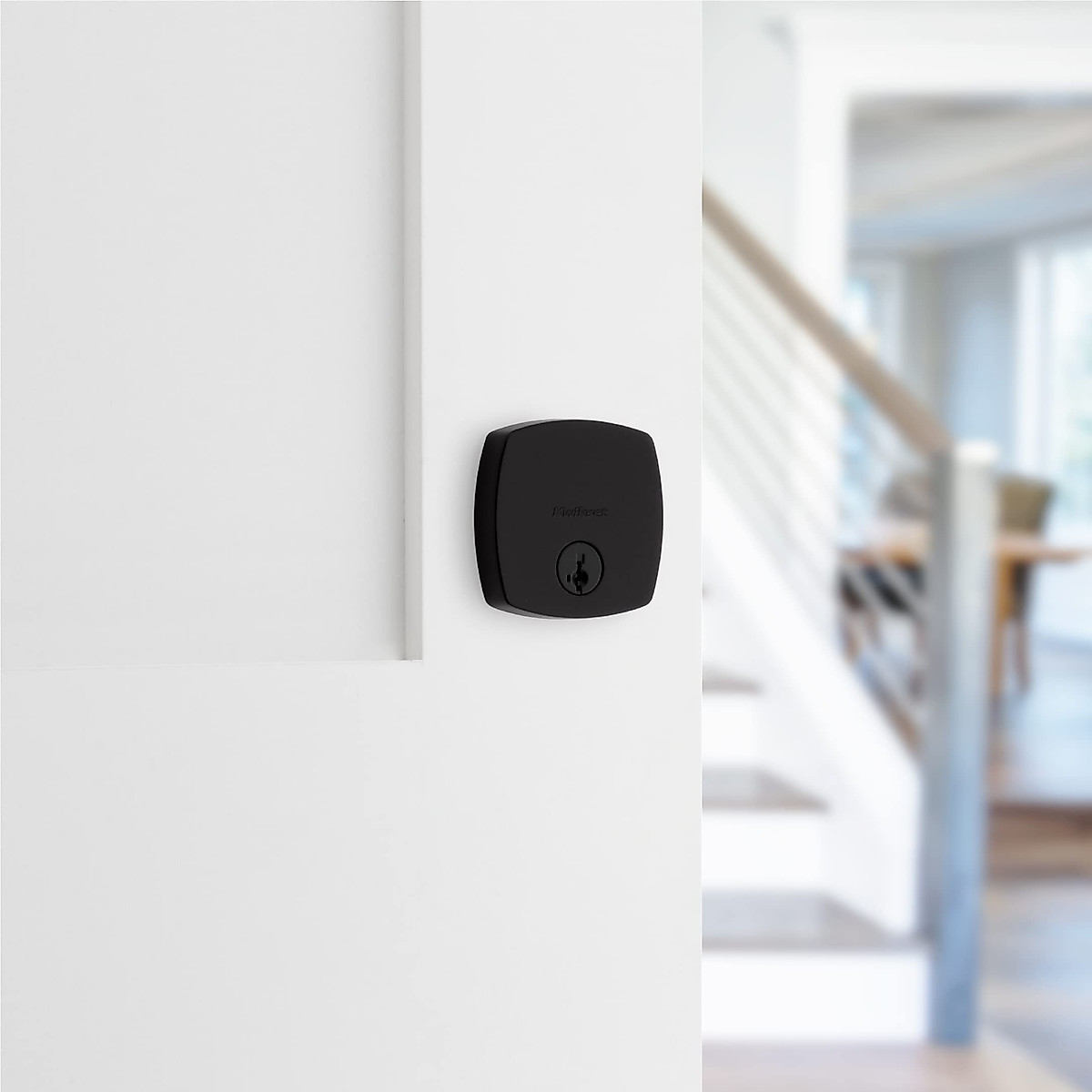 Kwikset Midtown Deadbolt Lock, Matte Black Modern Exterior Keyed Front Entry Door, Pick Resistant SmartKey Rekey Security, Single Cylinder Dead Bolt, with Microban Protection