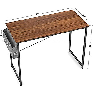 Cubiker Computer Desk 55 inch Home Office Writing Study Desk, Modern Simple Style Laptop Table with Storage Bag, Walnut