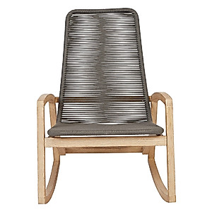 Creative Co-Op Indoor/Outdoor Teak Wood & Woven Rope Rocking Chair, Grey