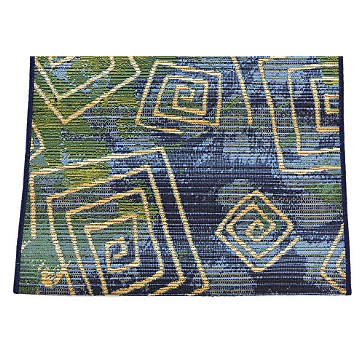 Unique Loom Modern Collection Abstract, Geometric, Spirals, Vintage, Indoor and Outdoor Area Rug, 2' 0" x 6' 0", Navy Blue/Green