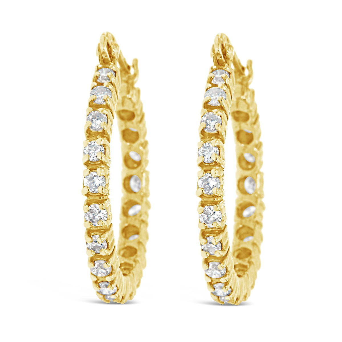 Jewelry Bliss 14k Yellow Gold Hoop Earrings With Diamond. Real Diamond Jewelry, Diamond Hoop Earrings for Women, April Birthstone (Dia: 3/4 Carats) Anniversary, Valentine's, Mother's day, Wedding