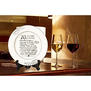 Urllinz 10th Anniversary Plate with Platinum Foil-10 Year Anniversary Wedding Gifts for Her Couples,Happy Tin Anniversary Wedding Gifts for Him,10th Anniversary Ideas Decorations,Ceramic 9 Inch