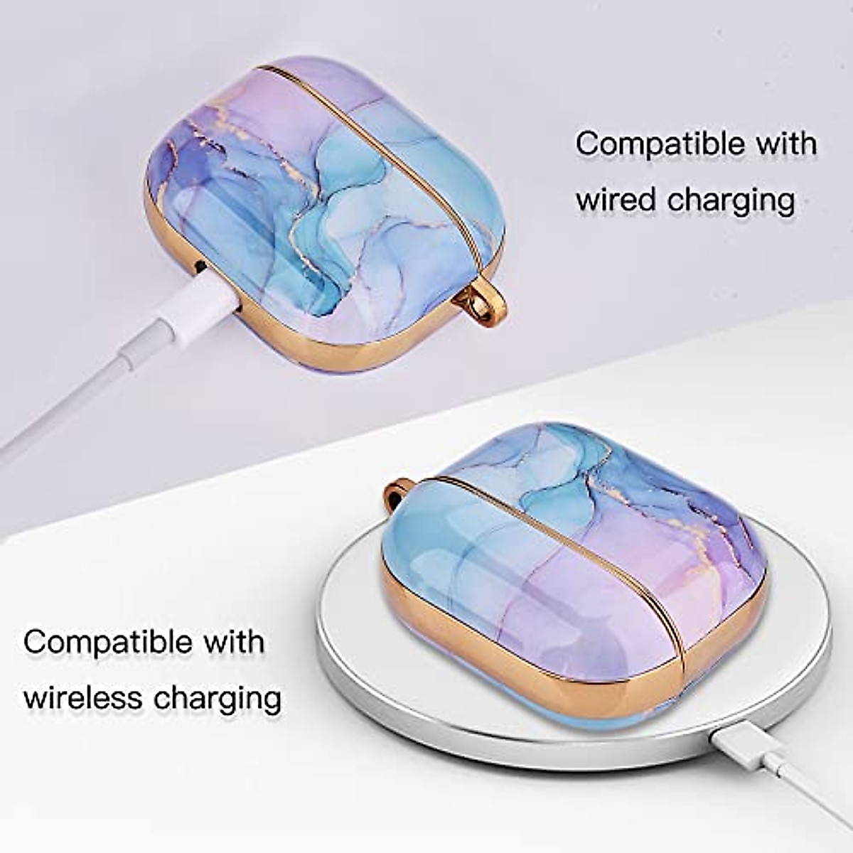 OLEBAND Airpod 3rd Generation Case(2021) with Cute Pattern,Hard Cover,Anti-Slip Airpods 3 Case,Compatible for Apple Air pod Case 3rd Gen,for Women and Girls,Watercolor Marble
