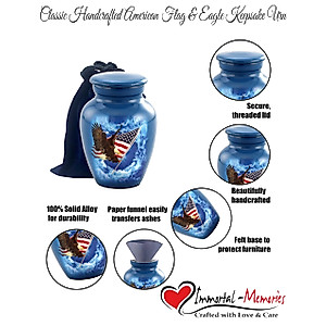 American Glory Keepsake Urn - American Flag with Eagle Mini Urn for Ashes - Token Urn - Patriotic Mini Jar - American Flag Soaring Eagle Sharing Urn with Premium Case & Velvet Bag (Keepsake)