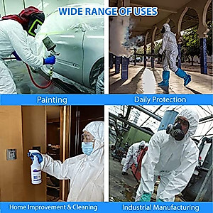 3PCS Disposable Coverall, One-piece Cover Suits Paint Coverall Lab Coveralls with Front Zipper Elastic Hood Suit Cuffs Ankles Waist, Unisex Dustproof Suit for Painting, Cleaning, Manufacturing (3XL)