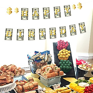 YiiiGoood Money Theme Decoration KIT Bill Dollar Signs Birthday Banner & Hanging Swirls Money Bag Currency Symbol for Birthdays Casino Weddings Bachelorette Retirement Anniversary Graduations Party