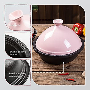 M-Cooker Tagine Pot - 5.5-Quart Moroccan Tajine with Cast Iron Base and Ceramic Cone-Shaped Lid, High-Quality Cookware- Pink