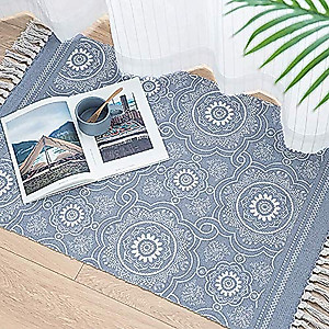 Hedume 2 Pack Cotton Area Rug, Machine Washable Printed Tassels Throw Rugs for Kitchen, Living Room, Bedroom Bathroom, Laundry Room, 2 x 3 Feet, 2 x 4.2 Feet