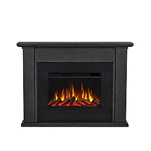 BOWERY HILL 52" Slim Solid Wood and Glass Electric Fireplace in Gray Finish