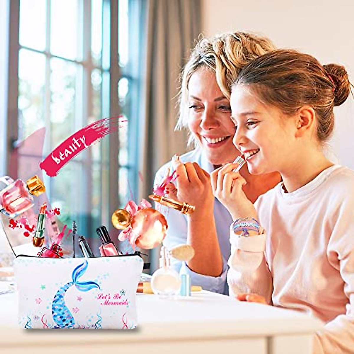 RHCPFOVR Mermaid Gifts for Girls - Drawstring Backpack,Makeup Bag,Bracelet,Necklace for Party Favors