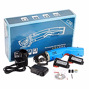 RESHY Portable Electric Cordless Rotary Fabric Cutter with 50mm Rotary Blade Rechargeable Hand-Held Fabric Cutting Machine Electric Scissors for Cutting Multi-Layer Fabric and Leather