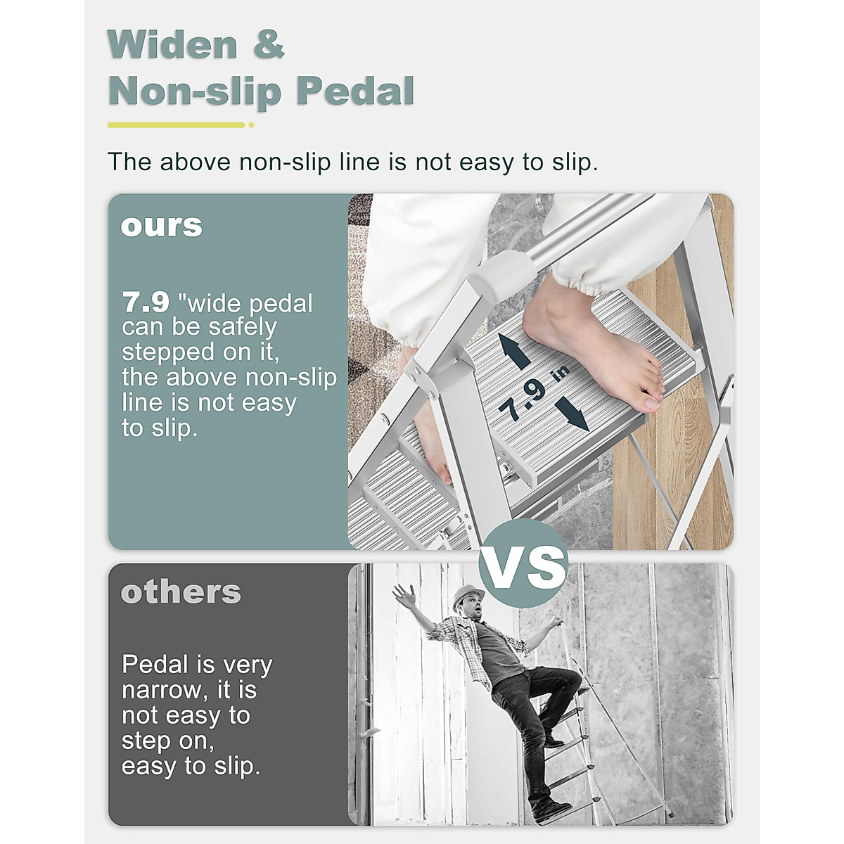 COROCO 6 Step Ladder for 12 Feet High Ceiling, Folding Step Stool with Handgrip and Anti-Slip Wide Pedal, Portable Lightweight Aluminum Stepladder for Kitchen, Home (300 lbs Capacity) - White