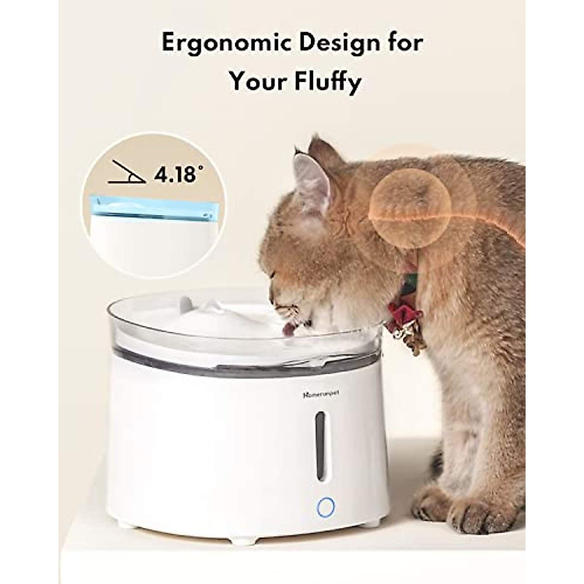 Homerunpet Cat Water Fountain with Wireless Pump, 68oz/2L Ultra Quiet Pet Water Fountain for Cats and Dogs, Easy to Clean and Assemble, Filters Included, Dual Working Mode, Smart LED Light