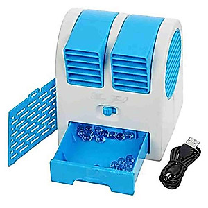 BXT Portable Air Conditioner Fan Dual Bladeless Safe Mini Personal Fan Battery Powered/USB Recharging Table Desktop Fan Drawer Frgance Perfume Oil Misting Fan Cooling Cooler Indoor/Outdoor Use