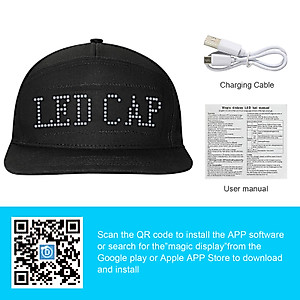 LIOVODE LED Hats,LED Caps Display Message Bluetooth Editable Cool Hat for Party Black