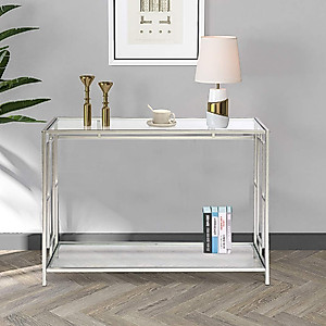 SSLine Toughened Glass Console Table,Clear Glass Accent Console Sofa Table,Entry Tables with Shelf for Hallway, Sofa Living Room,Narrow Spaces