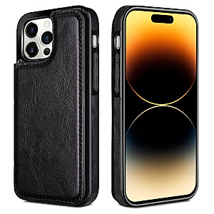 HianDier for iPhone 14 Pro Case with Card Holder Wallet Case for Women Men PU Leather Kickstand Protective Case Magnetic Closure Shockproof Case for iPhone 14 Pro Phone Case, Black