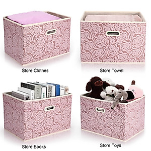 Thyle 6 Pcs Large Collapsible Storage Bins with Lids 17.7 x 11.8 x 11.8 In Fabric Storage Containers Baskets Cube Pink Foldable Decorative Organizer Box for Home Bedroom Closet Clothes Office
