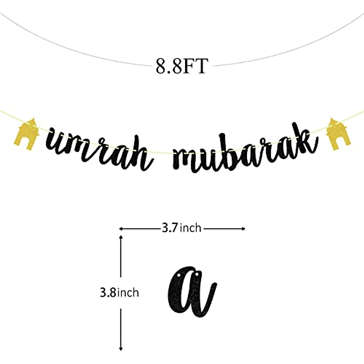 Umrah Mubarak Banner Eid Mubarak Banner Gold GlitterEid Mubarak Decorations | Eid Mubarak Party Decorations Supplies Eid Mubarak Party Decorations（Gold and Black）