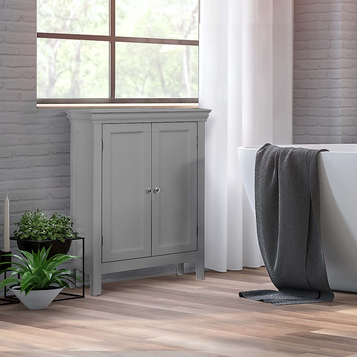 Teamson Home Stratford Contemporary Wooden Floor Storage Cabinet with Two Doors for Bathrooms, Living Rooms, Hallways, Gray