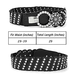 Vivilly Women's Rhinestone Belt Black Crystal Stretchy Retro Wide Waist Cinch Belt for Dress