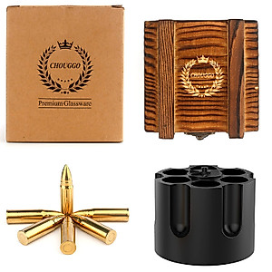Chouggo Bullet Whiskey Stones with Vintage Wooden Case, Stainless Steel Ice Cubes, Whiskey Gift Set for Men, Dad, Husband, Boyfriend
