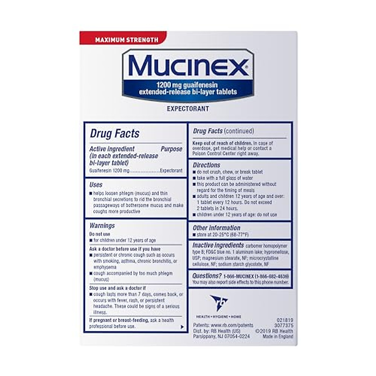Mucinex 12 Hour Maximum Strength 1200 mg Guaifenesin Extended-Release Tablets for Excess Mucus Relief, Expectorant Aids Excess Mucus Removal, Chest Congestion Relief, 14 Tablets