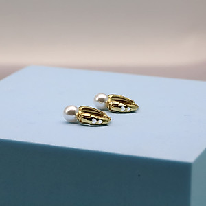 White Pearl Drop Earrings Sterling Silver Small Hoop Earrings with Pearl Huggie Hoops Earrings Studs for Women Golden Dainty Jewelry Gift