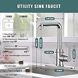 Kitchen Faucets, Brushed Nickel Kitchen Faucet with Pull Down Sprayer and Deck Plate, Stainless Steel Commercial Utility Kitchen Faucets for Sink 3 Hole for Bar Rv Camper Laundry Outdoor Farmhouse
