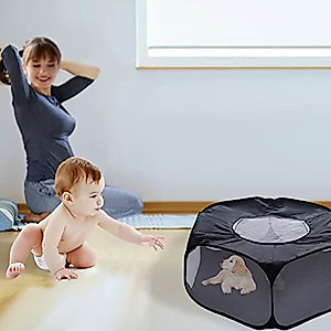 Linifar Small Animals Playpen, Pet Tent Transparent & Portable Fence with Zippered Cover Outdoor/Indoor Exercise Yard Fence for Puppy Kitten Rabbit Bunny Hamster Rat Guinea Pig Hedgehog Chinchilla