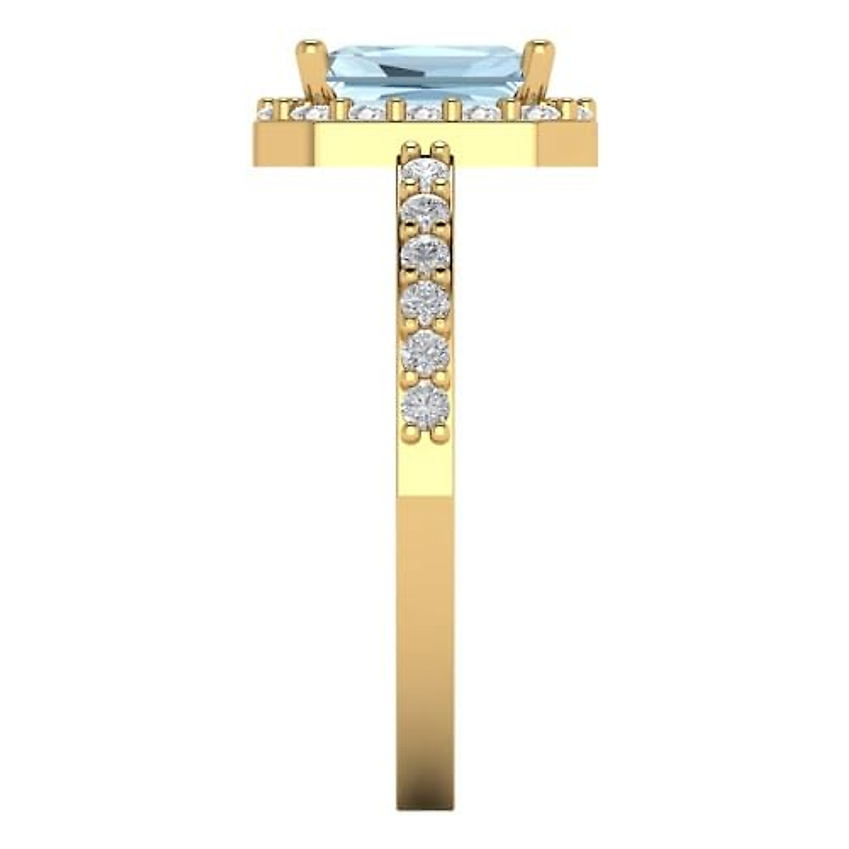 Clara Pucci 2.07 ct Emerald Cut Solitaire Halo Genuine Natural Aquamarine Engagement Promise Anniversary Bridal Ring 18K Yellow Gold 8.25