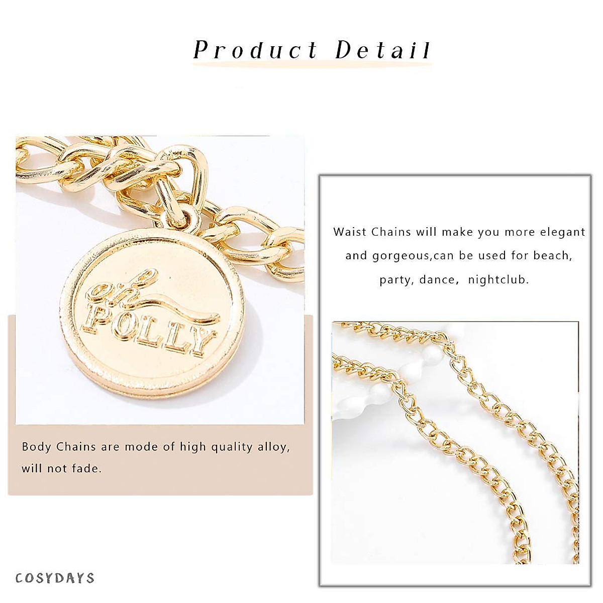 COSYDAYS Gold Chain belt Waist Belts Chain Belly Body Chain for Women