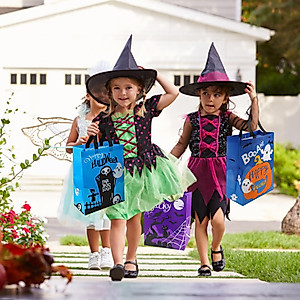 KIMOBER 12 Packs Halloween Non-Woven Trick or Treat Bags,Large Reusable Gift Tote Bags with Handles,6 Colors Goodie Bags for Halloween Party Supplies,15.7×11.8×5.9“