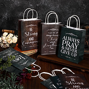 Skyygemm 12 Pcs Christian Religious Paper Gift Bags Bulk Bible Verse Treat Bags with Handles Sunday School Inspirational Scripture Bags for Church Women First Communion Baptism Party Supplies