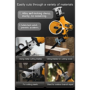 Cordless Reciprocating Saw, 2.0Ah Battery x2, Cordless Variable Speed, Blades Kit for Wood/Metal/PVC Cutting Yellow