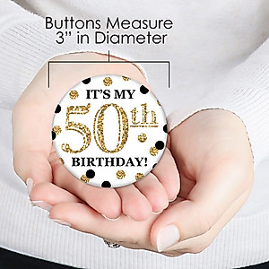 Big Dot of Happiness Adult 50th Birthday - Gold - 3 inch Birthday Party Badge - Pinback Buttons - Set of 8