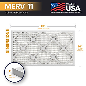 BNX TruFilter 14x25x1 Air Filter MERV 11 (6-Pack) - MADE IN USA - Allergen Defense Electrostatic Pleated Air Conditioner HVAC AC Furnace Filters for Allergies, Dust, Pet, Smoke, Allergy MPR 1200 FPR 7