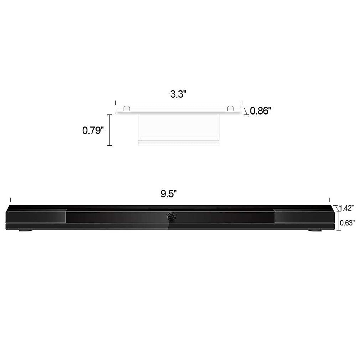 Replacement Wii Wire-less Sensor Bar, Motion Sensor Signal Receiver for Nintendo Wii and Wii U Console with Stable Stand and 4 AAA Batteries(Black)