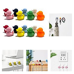 Sempoda 16Pcs Silicone Duck Wall Hooks for Hanging, Self Adhesive Duck Cable Organizer Clips with Box, Creative Key Hook Holder for Refrigerator Door Earphone Plugs Masks Wire Cable Storage