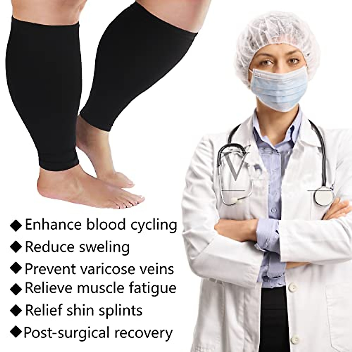 Plus Size Compression Sleeves for Calves Women Wide Calf Compression Legs Sleeves Men 6XL, Relieve Varicose Veins, Edema, Swelling, Soreness, Shin splints, for Work, Travel, Sports and Daily Wear
