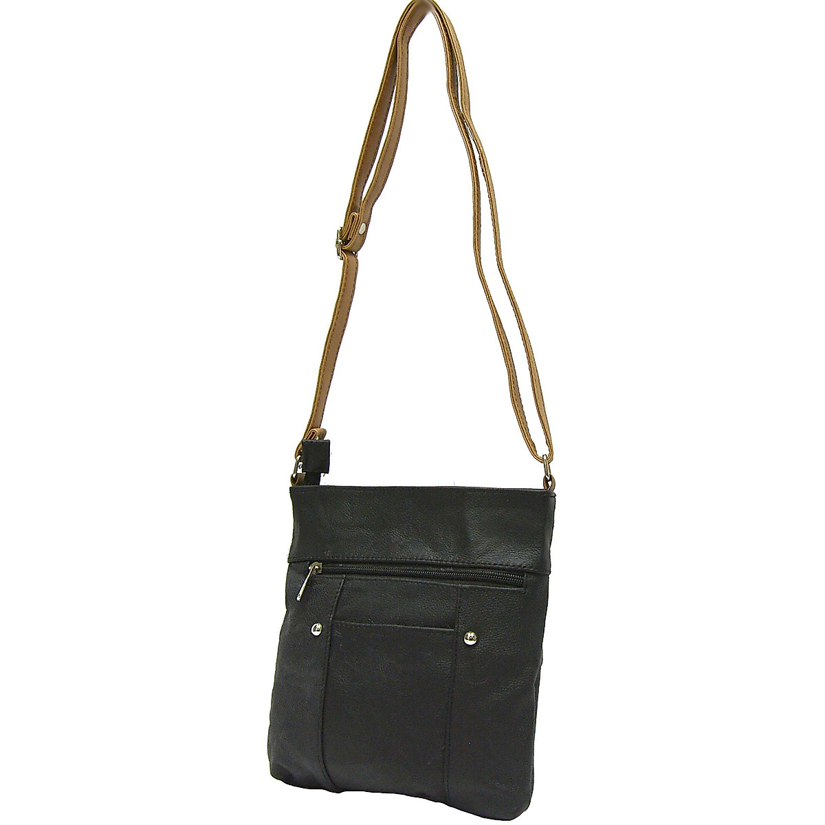 Handcrafted Genuine Leather Pebbled Medium Cross Body Shoulder Bag Purse (Black)