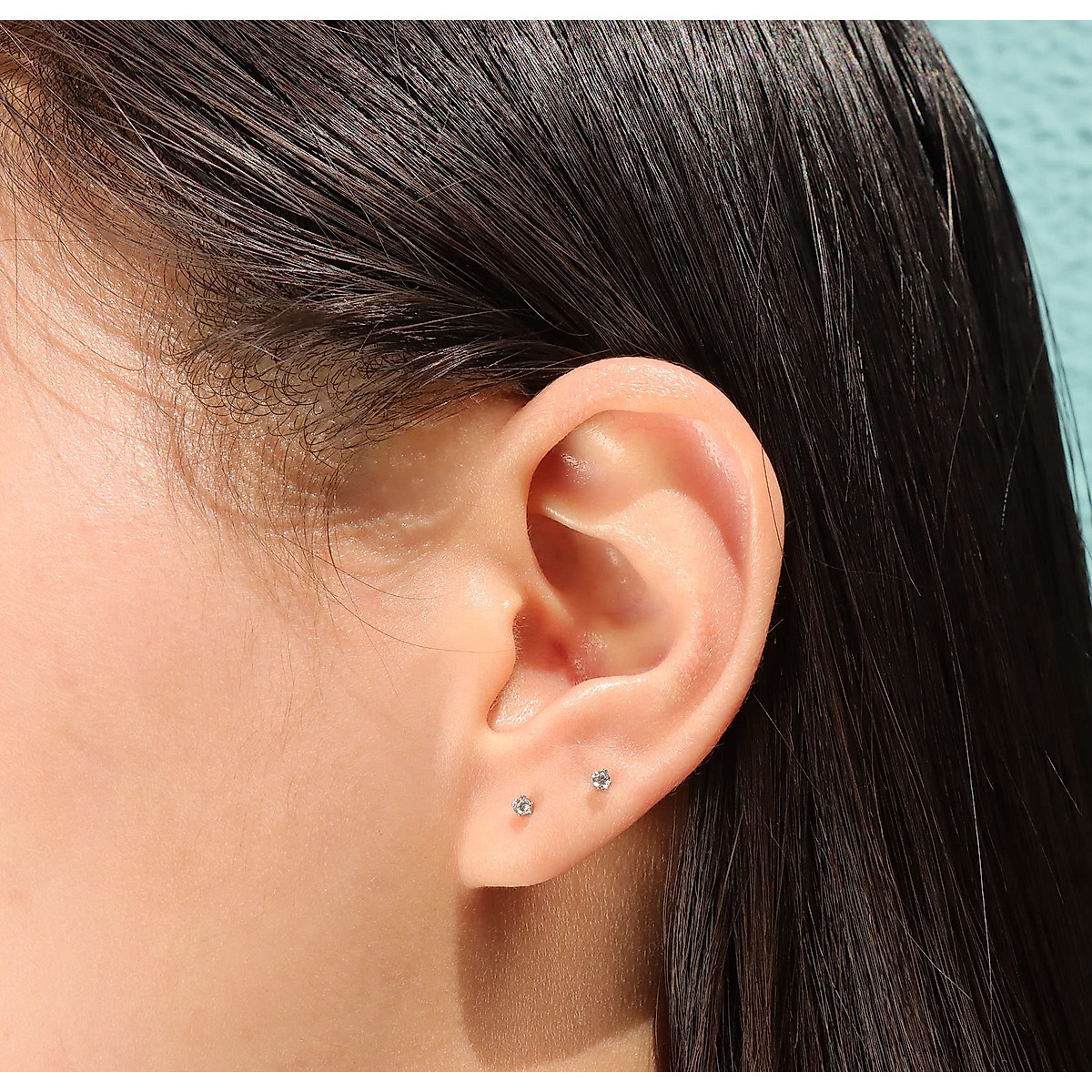 2mm Stud Earrings for Women Stainless Steel Round Clear Cubic Zirconia Tiny Stud Earrings Set for Women 8 Pairs 20G