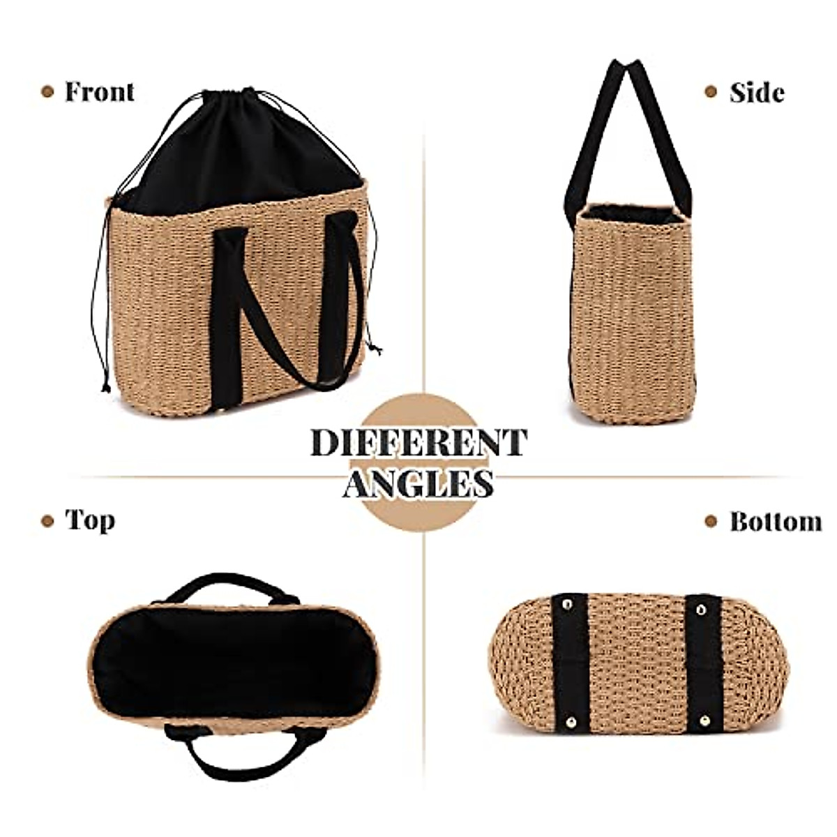 Ynport Women Large Straw Tote Bag Summer Beach Handles Handbag Handwoven Hobo Shoulder Bags Purse for Travel Shopping