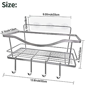 Lulofun Shower Caddy Basket Shelf with Hooks, Kitchen Bathroom Toilet Traceless Adhesive Storage Organizer for Shampoo Razors, Rustproof SUS304 Stainless Steel No Drilling Rack