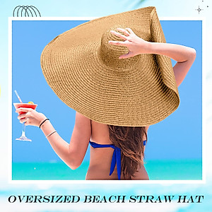 2 Pcs Oversized Beach Hat for Women UV Protection Large Wide Brim Foldable Beach Hat Floppy Beach Cap for Summer Outdoor (Brown, White)