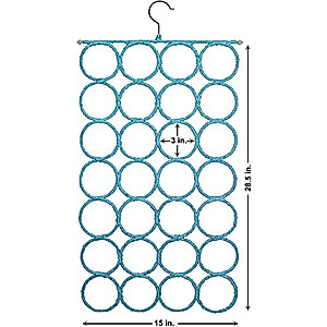 Scarf Hanger ~ Multiple Purpose Holder for Closet ~ Clutter Removing and Space-Saving Hanger for Scarves, Shawl, Belts & Accessories ~ Scarf Hanger 28 Rings (Sky Blue)